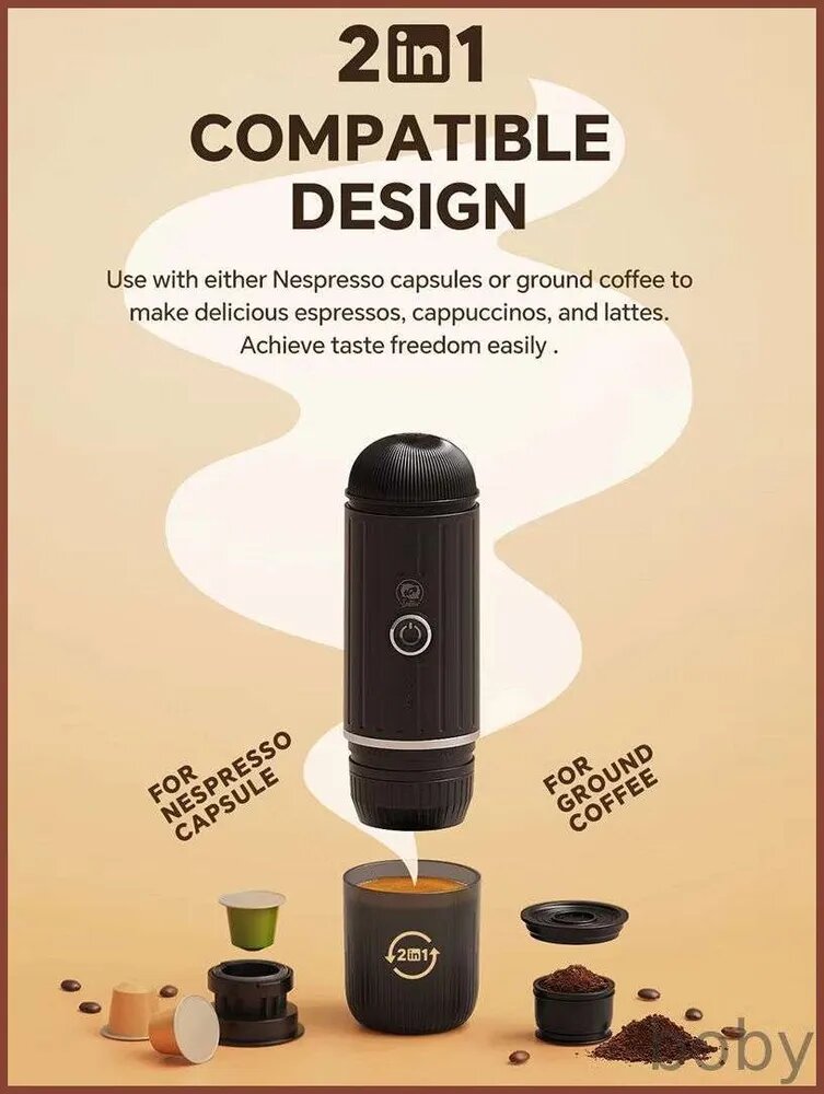 Кофеварка портативная 2 в 1 для капсул Nespresso и молотого кофе PP-KC01273-251108A-25, черная