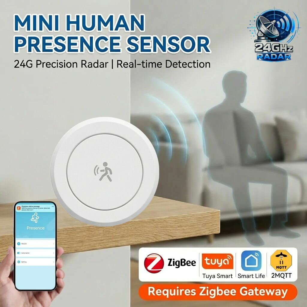 Датчик присутствия COOLO, ZigBee, Tuya, Smart Life, IP44, белый
