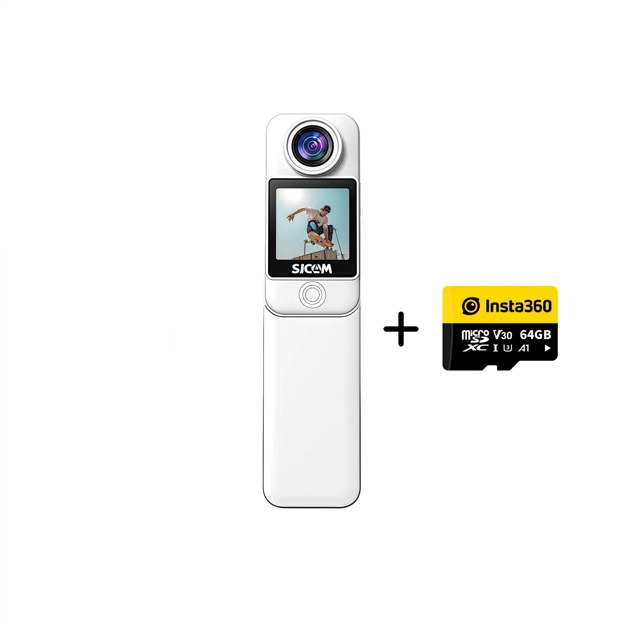 Экшн камера SJCam C300 White, с картой памяти 64 ГБ аккумулятор 1000мАч+2800mAh с креплением, 4K Ultra,