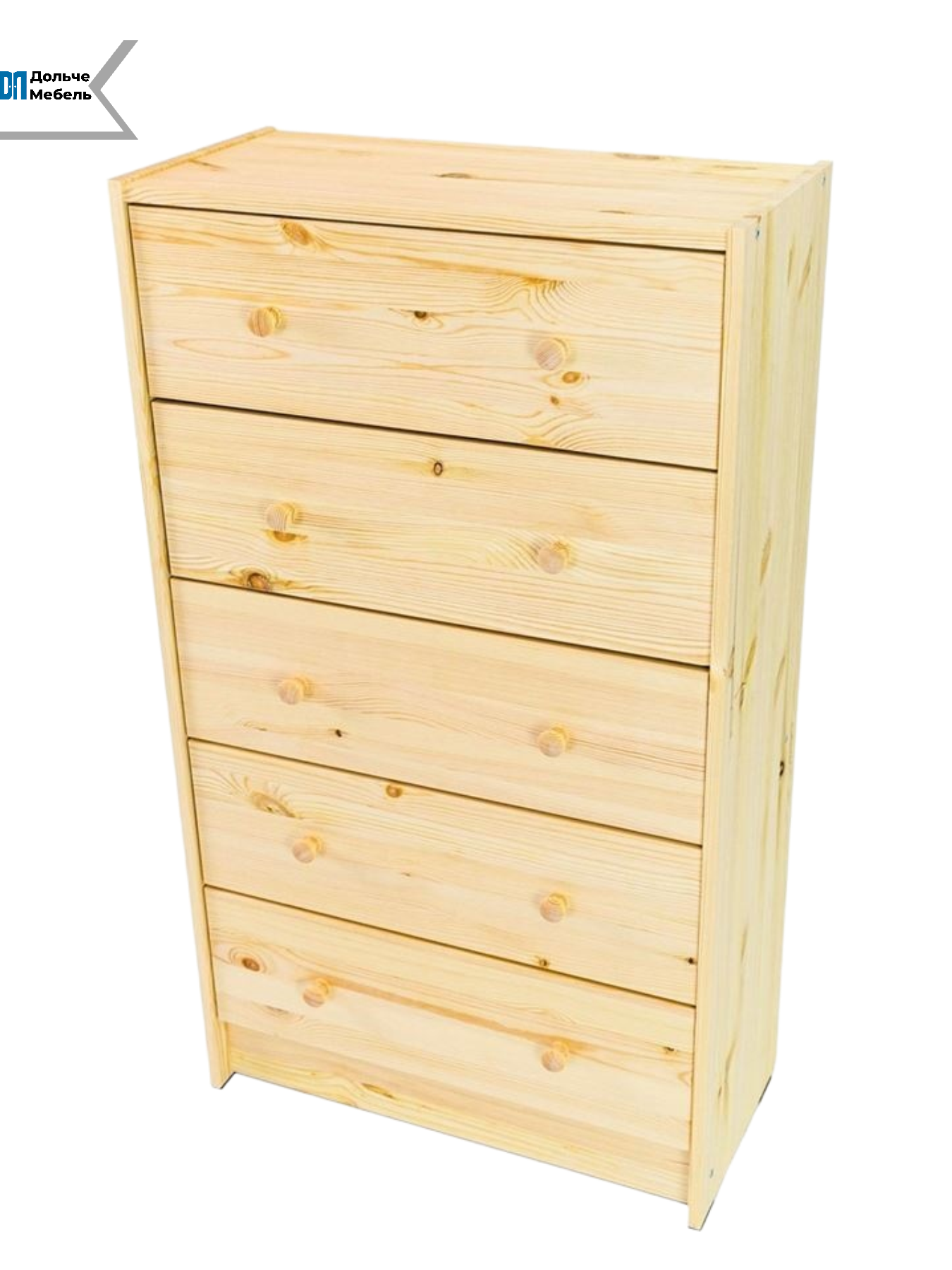 Комод для одежды Раст из дерева, 5 ящиков, высокий узкий 62х30х110 см, массив сосны, натуральный