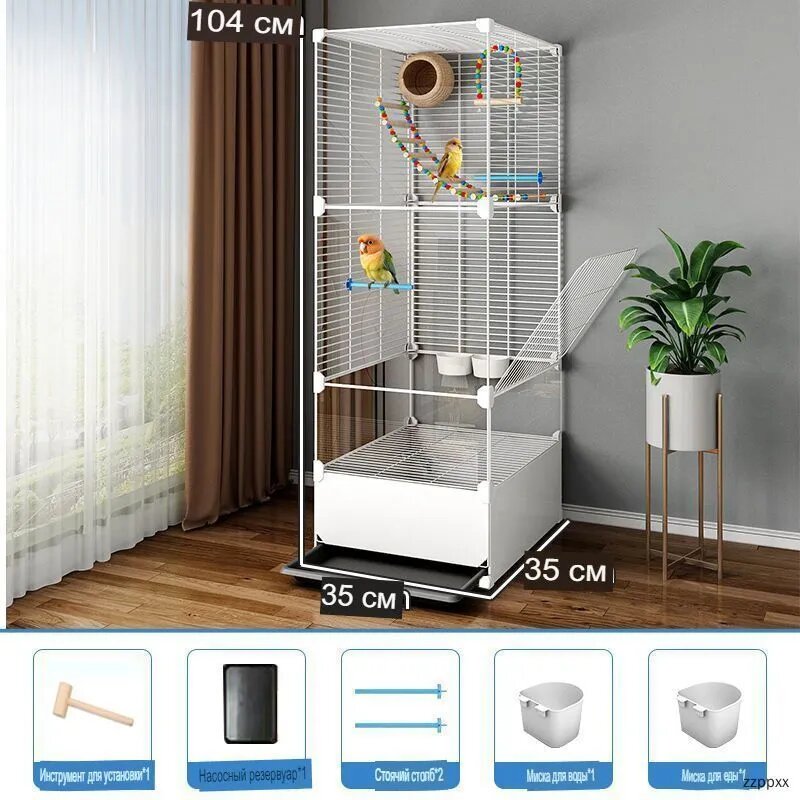 Белая клетка премиум для средних и мелких птиц включая попугаев больших размеров