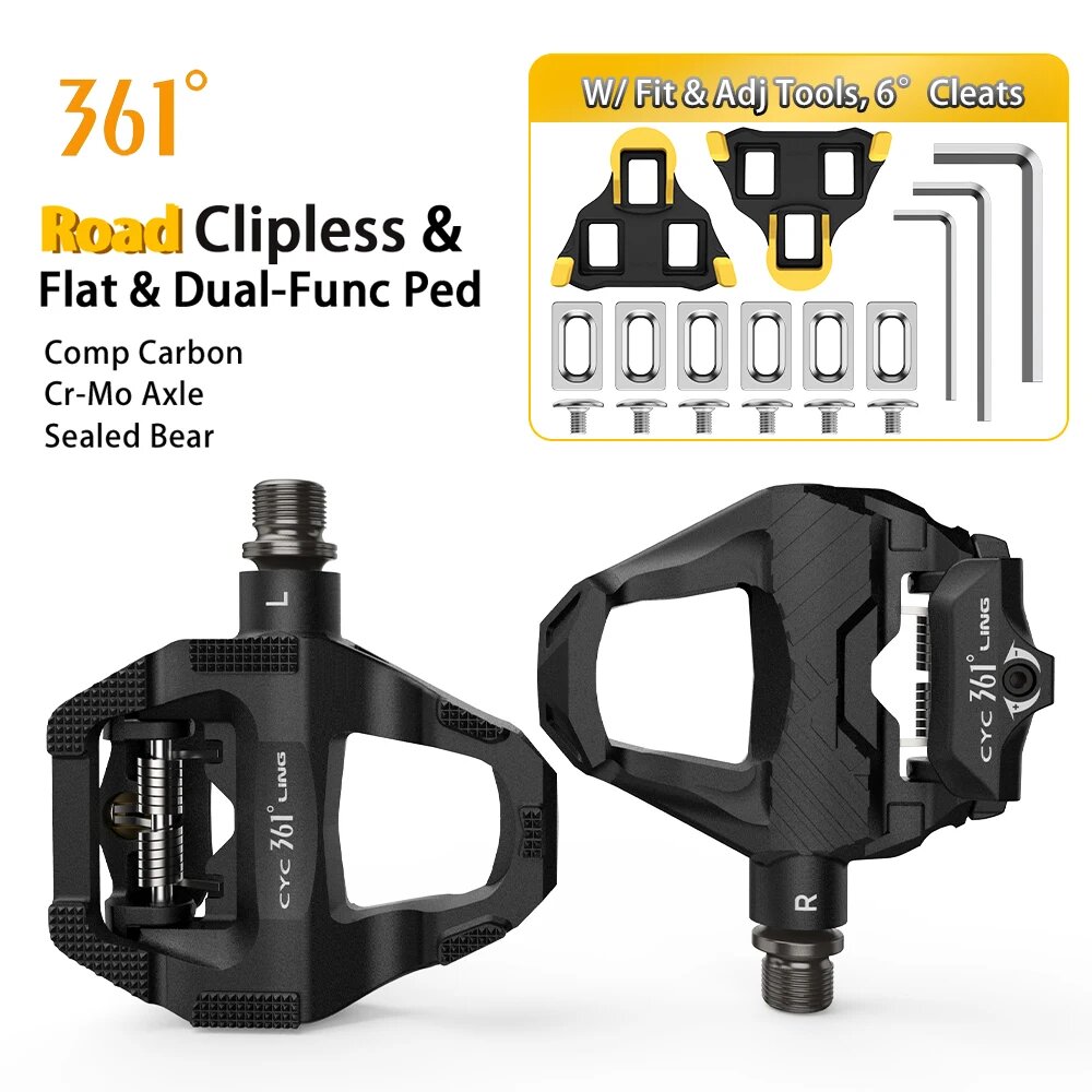 Педали для велосипеда 361 Degrees, карбоновые, беззащелочные, для шоссейных велосипедов, платформенные, двусторонние, ультралегкие, с креплением для шипов, запчасть для велосипеда