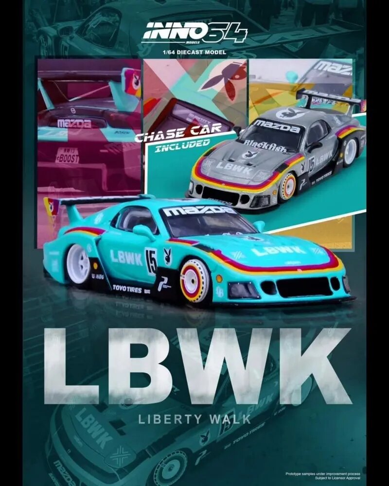 Inno 64 LBWK RX7 1/64 Diecast Model Mazda LB-Super Silhouette FD3S RX-7, коллекционная модель для взрослых и детей — фото 1