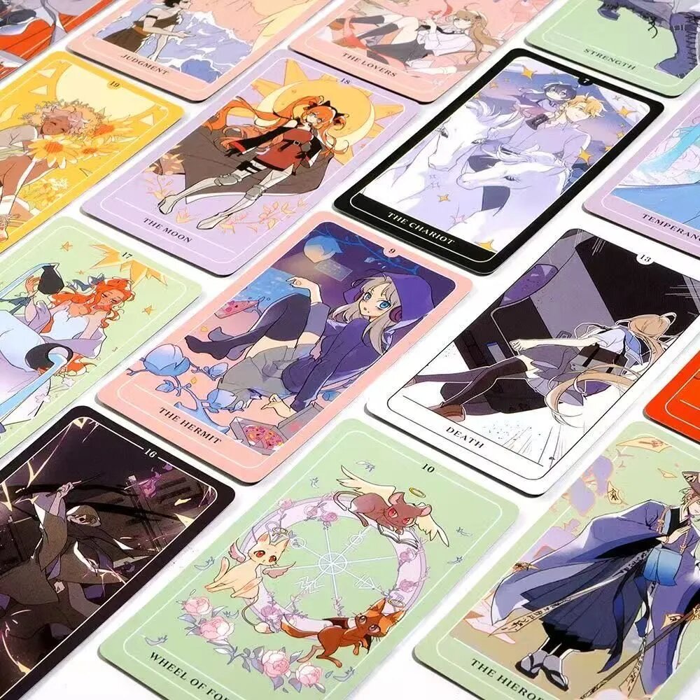 Таро Anime Tarot 10*6cm, неоновая луна, Русское Таро, 78 карт и руководство, для гадания и предсказаний — фото 1