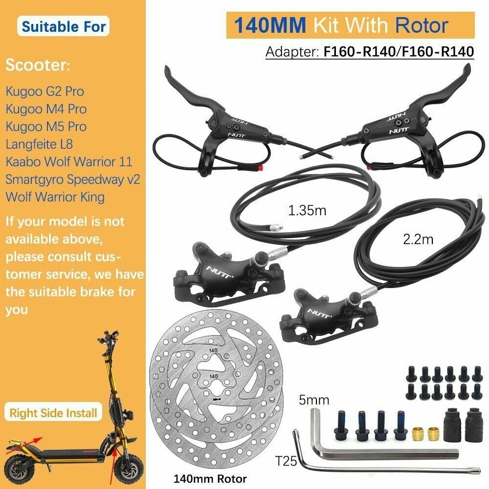 Гидравлический комплект дисковых тормозов для электросамоката NUTT A5-D, 140 мм, с диском, подходит для KUGOO M4 Pro M5 G2 Wolf Warrior Smartgyro
