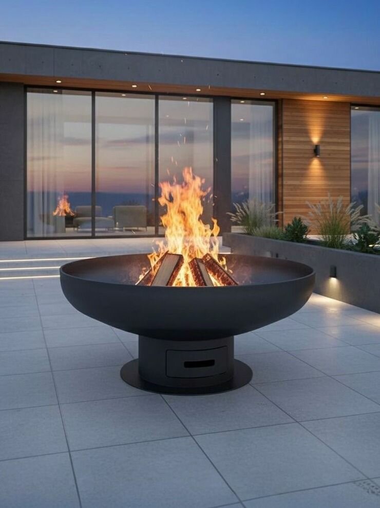 Костровая чаша глубокая "Этна", D-700 мм, сталь 4 мм, с выдвижным зольником