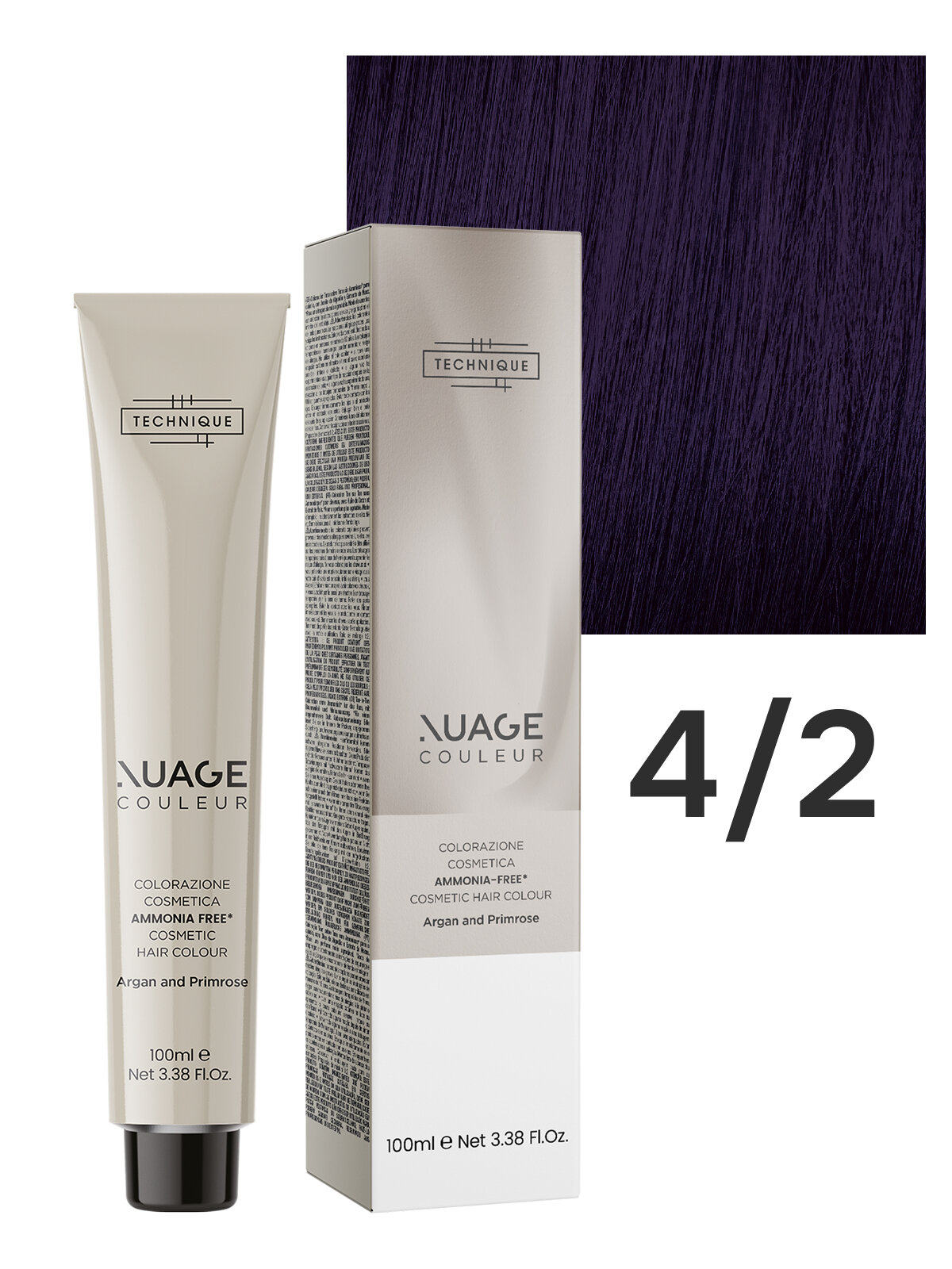 Крем - краска для волос профессиональная без аммиака Technique Nuage Ammonia Free Hair Color Cream 4.2 Каштановый Фиолетовый, 100 мл