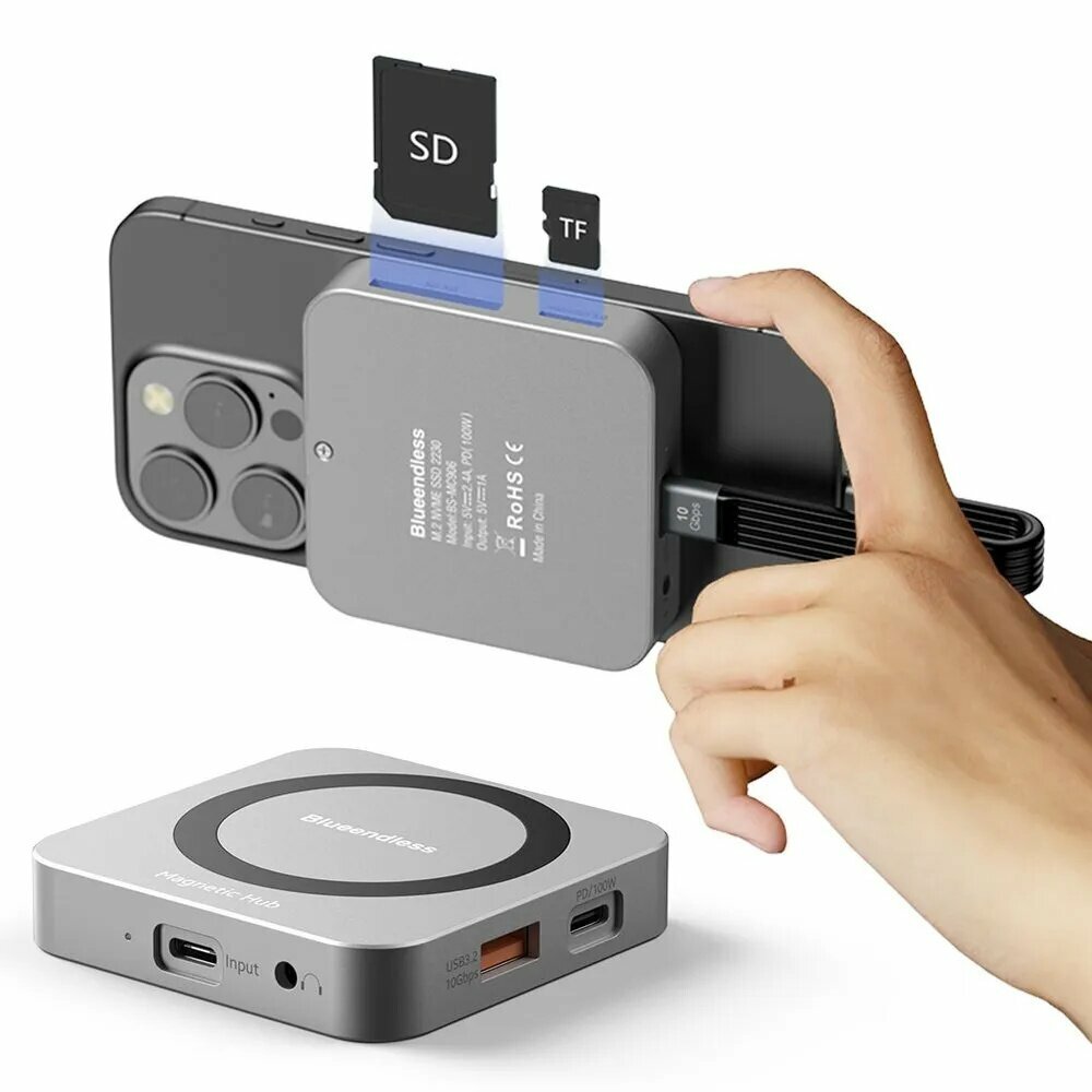 Магнитный корпус для SSD M.2 NVMe с HDMI 4K и хабом USB-C 3.2