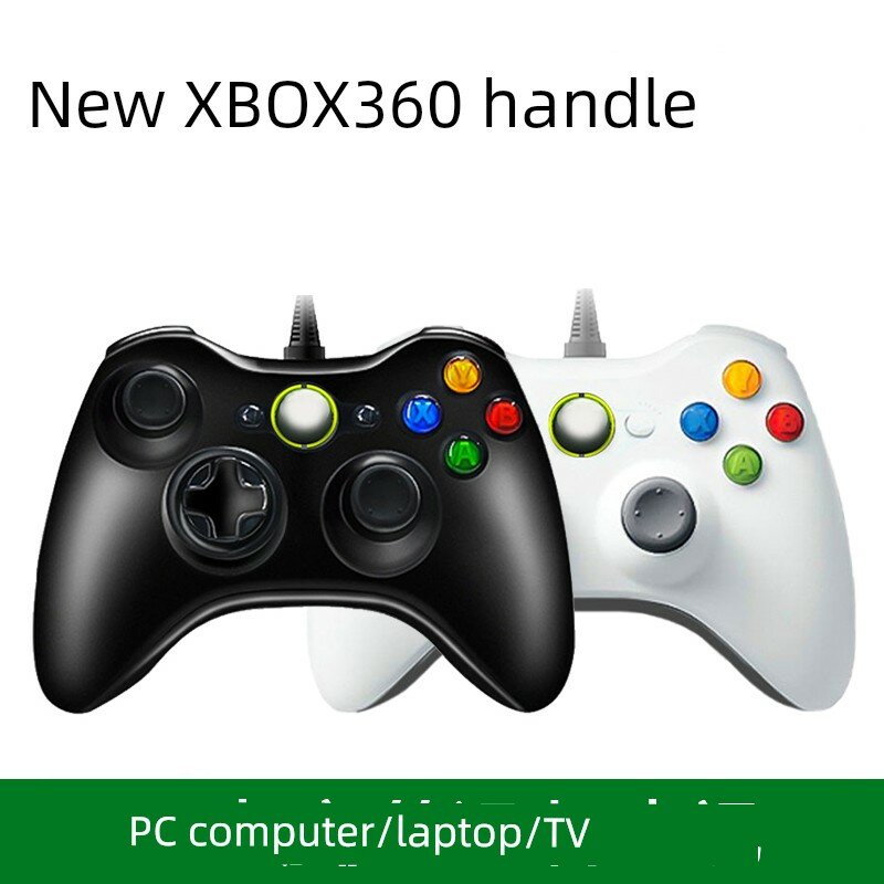 Премиальный набор из двух проводных контроллеров Xbox 360 для ТВ и ПК с вибрацией, черно-белый комплект