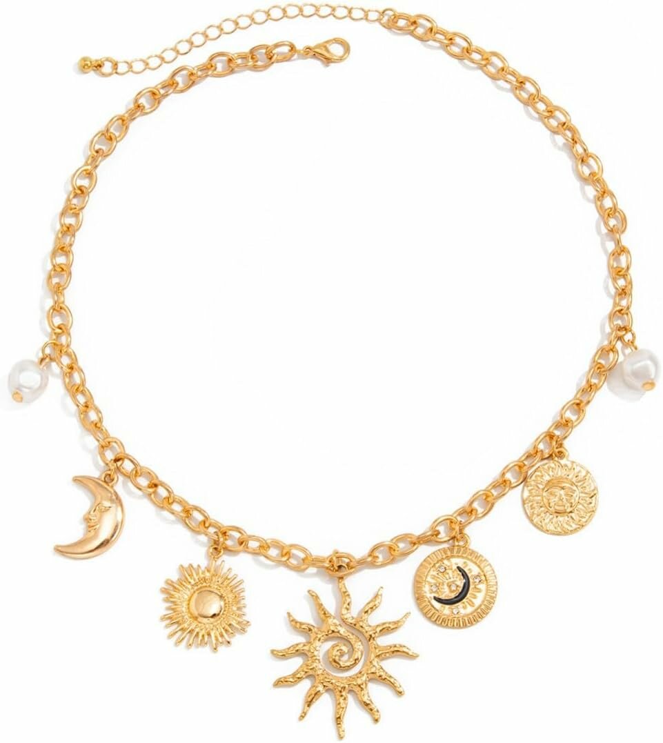 Изысканное женское золотое колье-цепочка с подвеской в виде жемчуга, солнца, клубники, вишни, сглаза, слона, лимона и сердца — милый подарок.