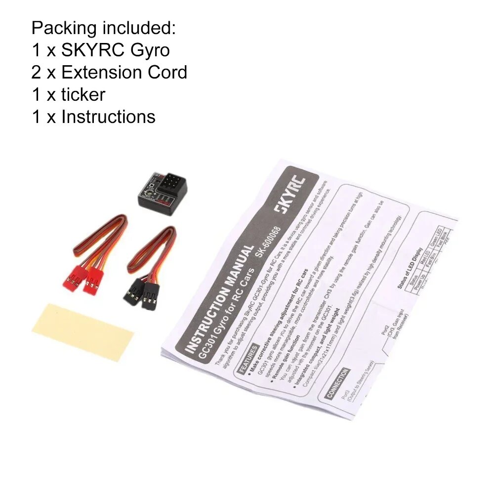 1 шт. датчик гироскопа GC301 GC401 4-8,4 В мини-гироскоп с датчиком гироскопа для радиоуправляемого автомобиля, выход рулевого управления, корректирующий встроенный компактный SK-600068