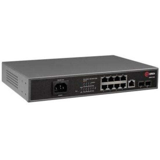 Управляемый коммутатор Qtech уровня L2+ с поддержкой PoE 802.3af/at, 8 портов 10/100/1000BASE-T, 2 п