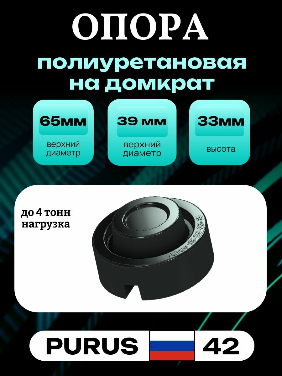 Опора для домкрата подкатного полиуретановая, диаметр 65мм, высота 33 мм, верхний диаметр 39мм , полиуретан с прорезью, 1 штука