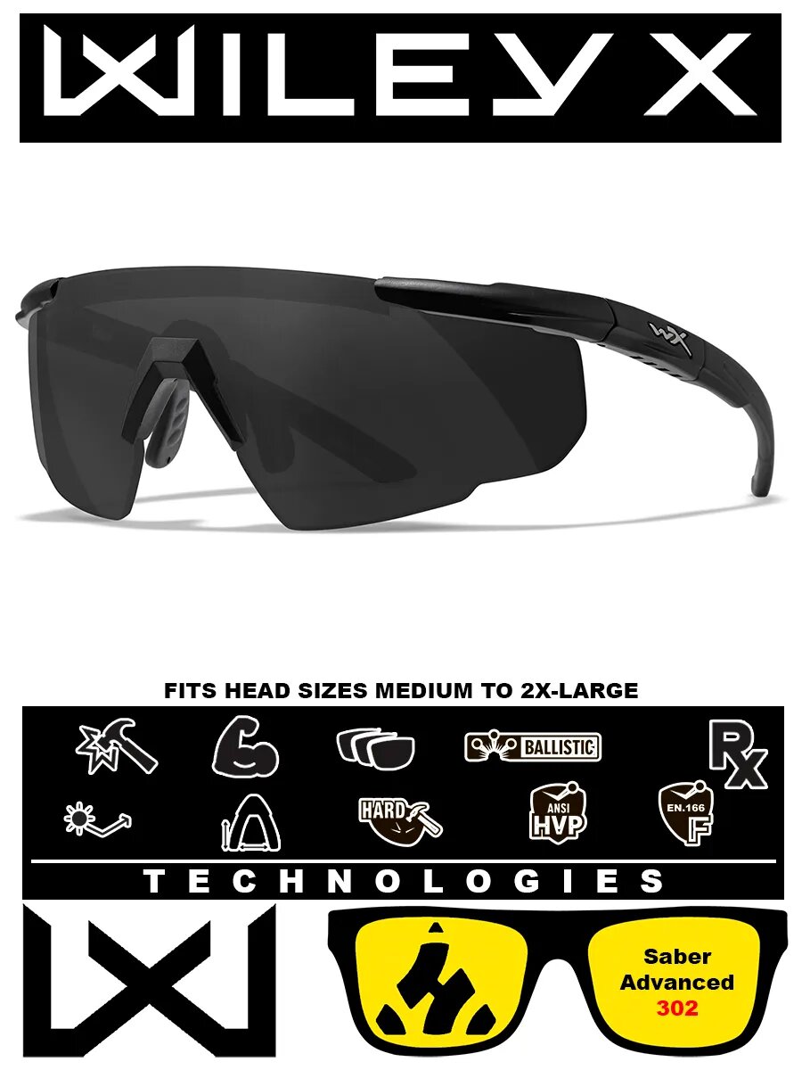 Очки защитные Wiley X Saber Advanced (Frame: Matte Black, Lens: Smoke Grey)
