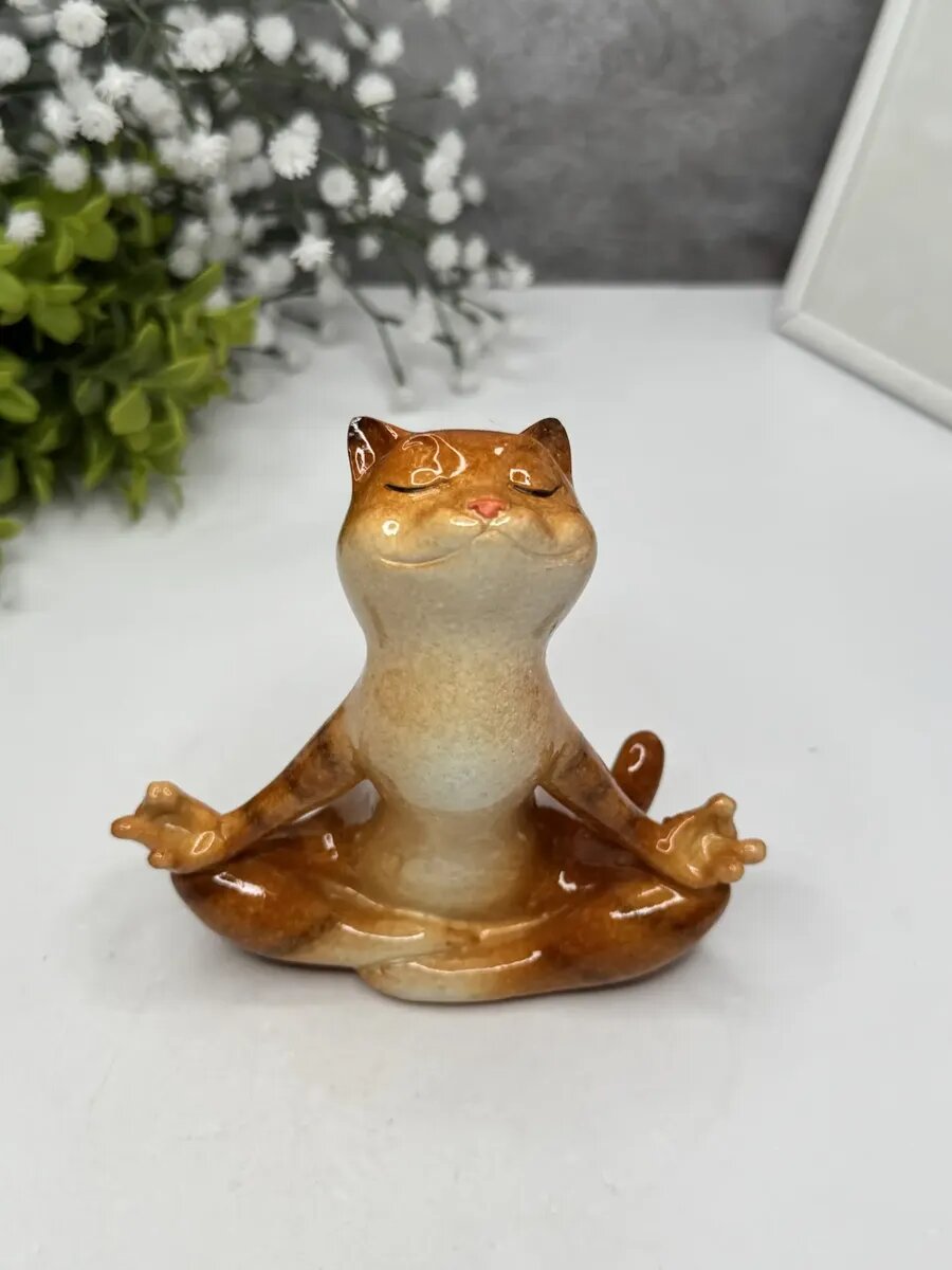 Декоративная коллекционная фигурка "Кошка-Йог" Полистоун.10 см