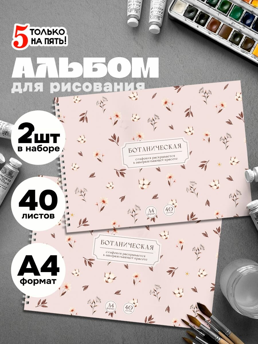 Альбом для рисования А4, 40 листов, на гребне, 2 шт