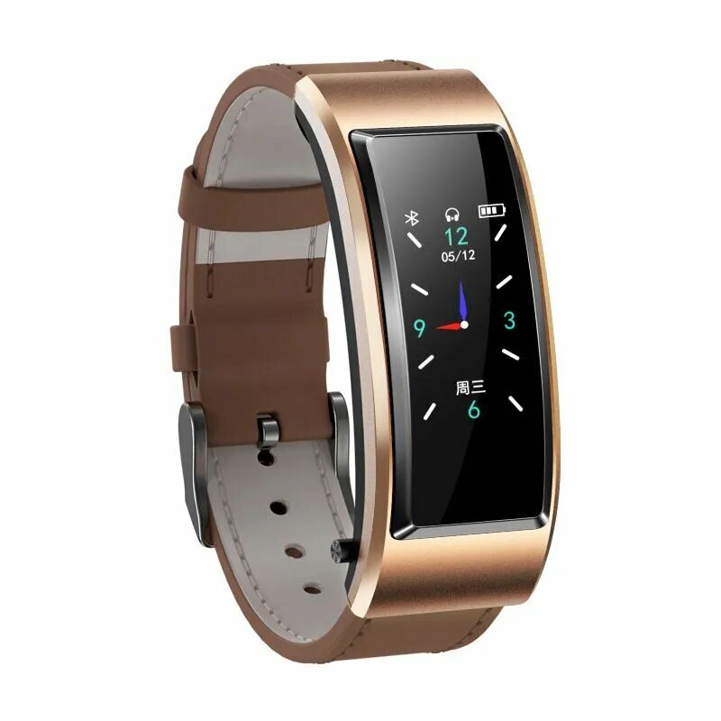 Фитнес-браслет "SKU145", 2в1, 0.96" LED-экран, Bluetooth, беспроводная зарядка, золотистый