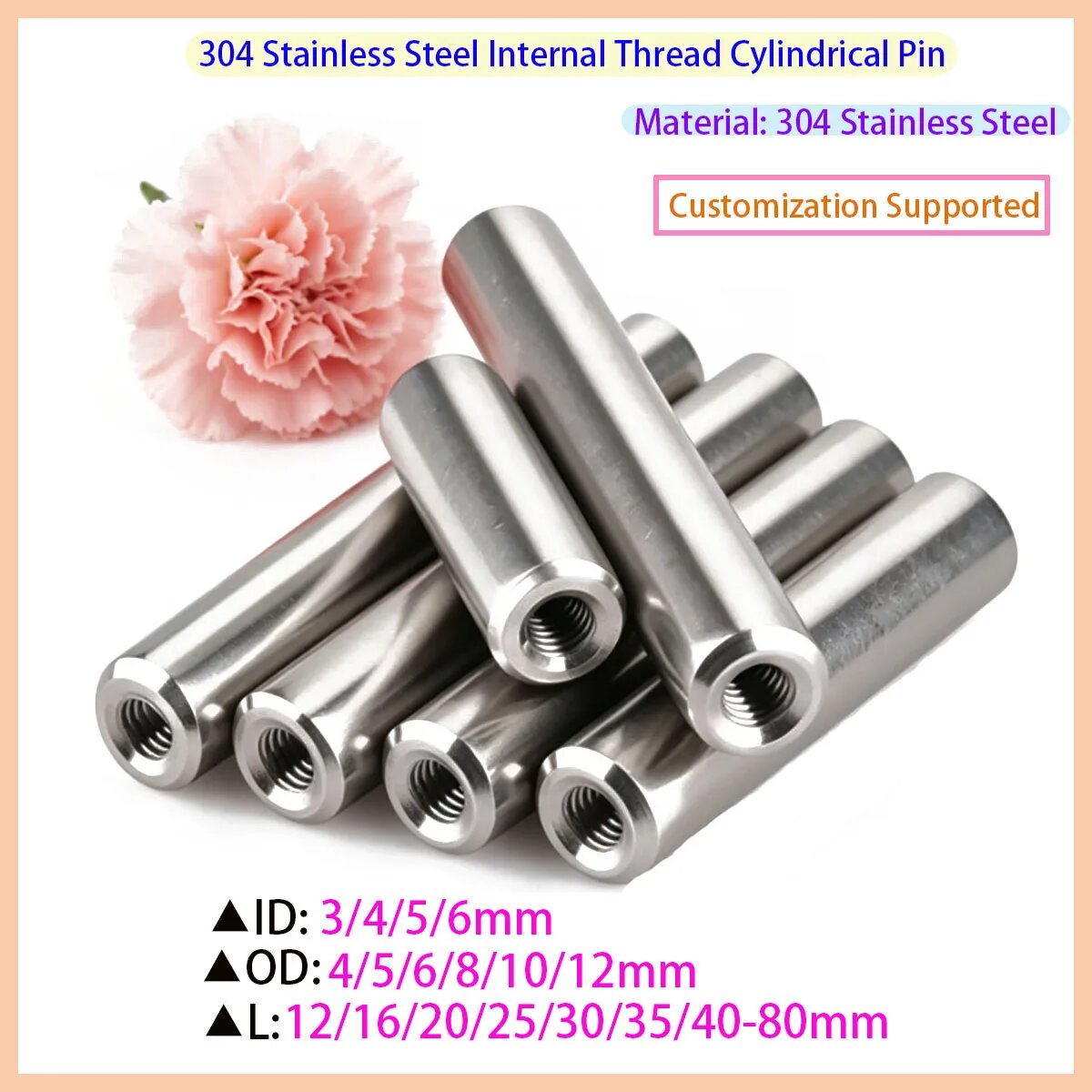 Штифт цилиндрический M6x10x40mm, нержавеющая сталь 304 (2шт)