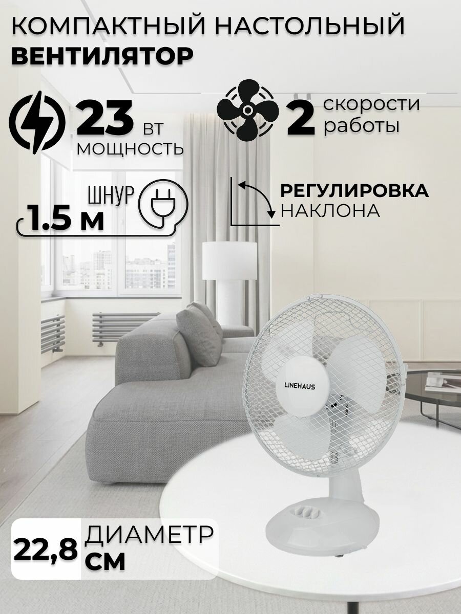 Вентилятор настольный 23Вт 2 скорости с поворотом 9 дюймов