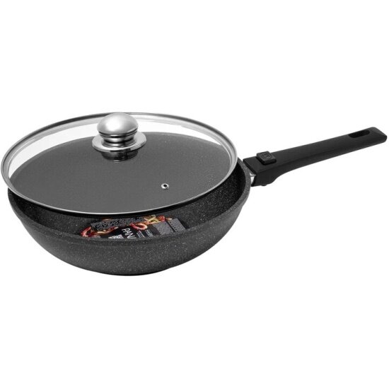 ВОК Panairo "Coolipan Black" 28 см с крышкой и съемной ручкой (COOL. BL-WOK-28-S-K. Chr)