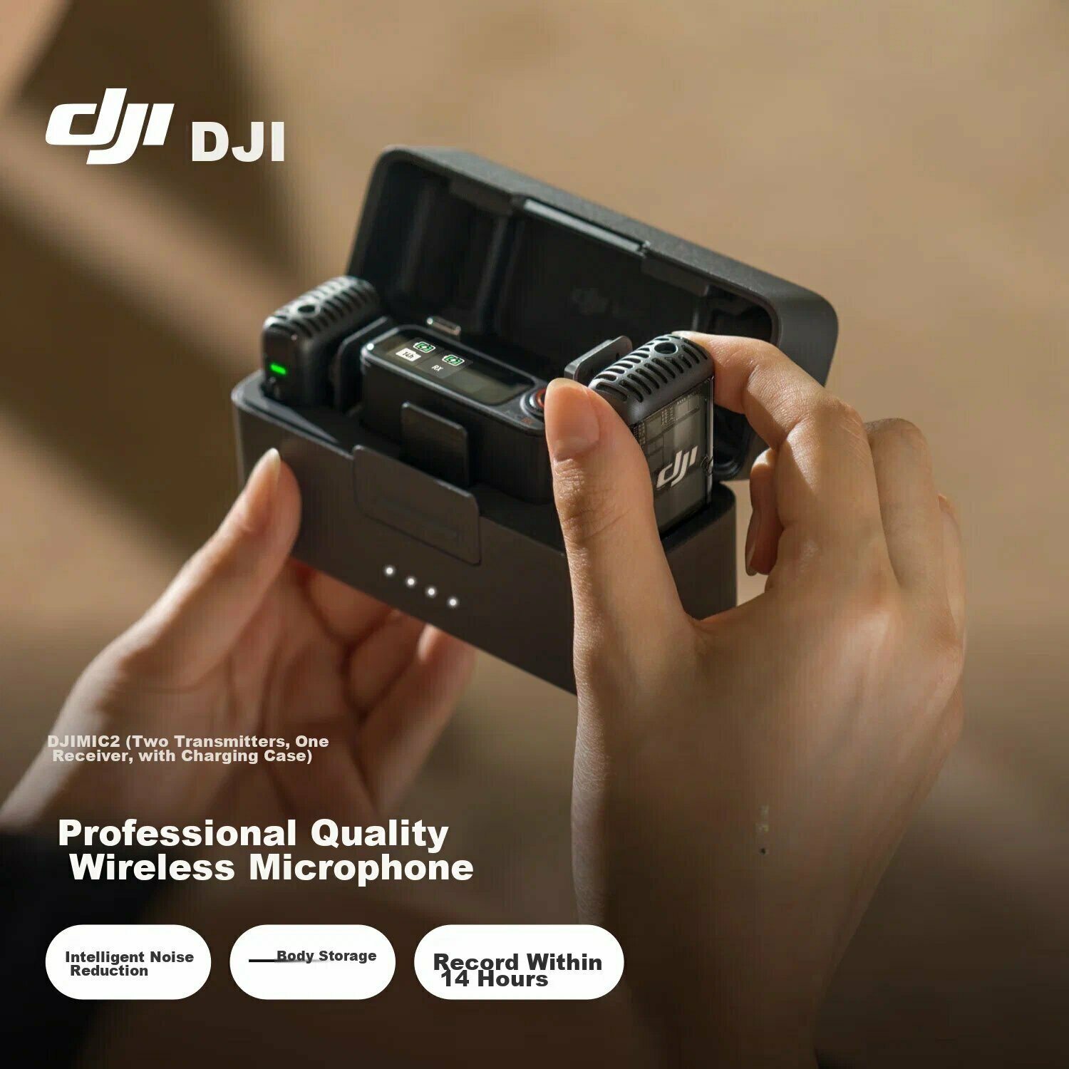 Беспроводной микрофонный комплект DJI Mic 2, для смартфона, два передатчика и приемник с чехлом