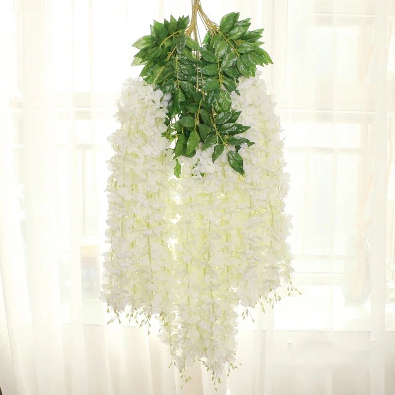 Искусственные цветы глицинии, шелковые, 12 шт. Белый, White