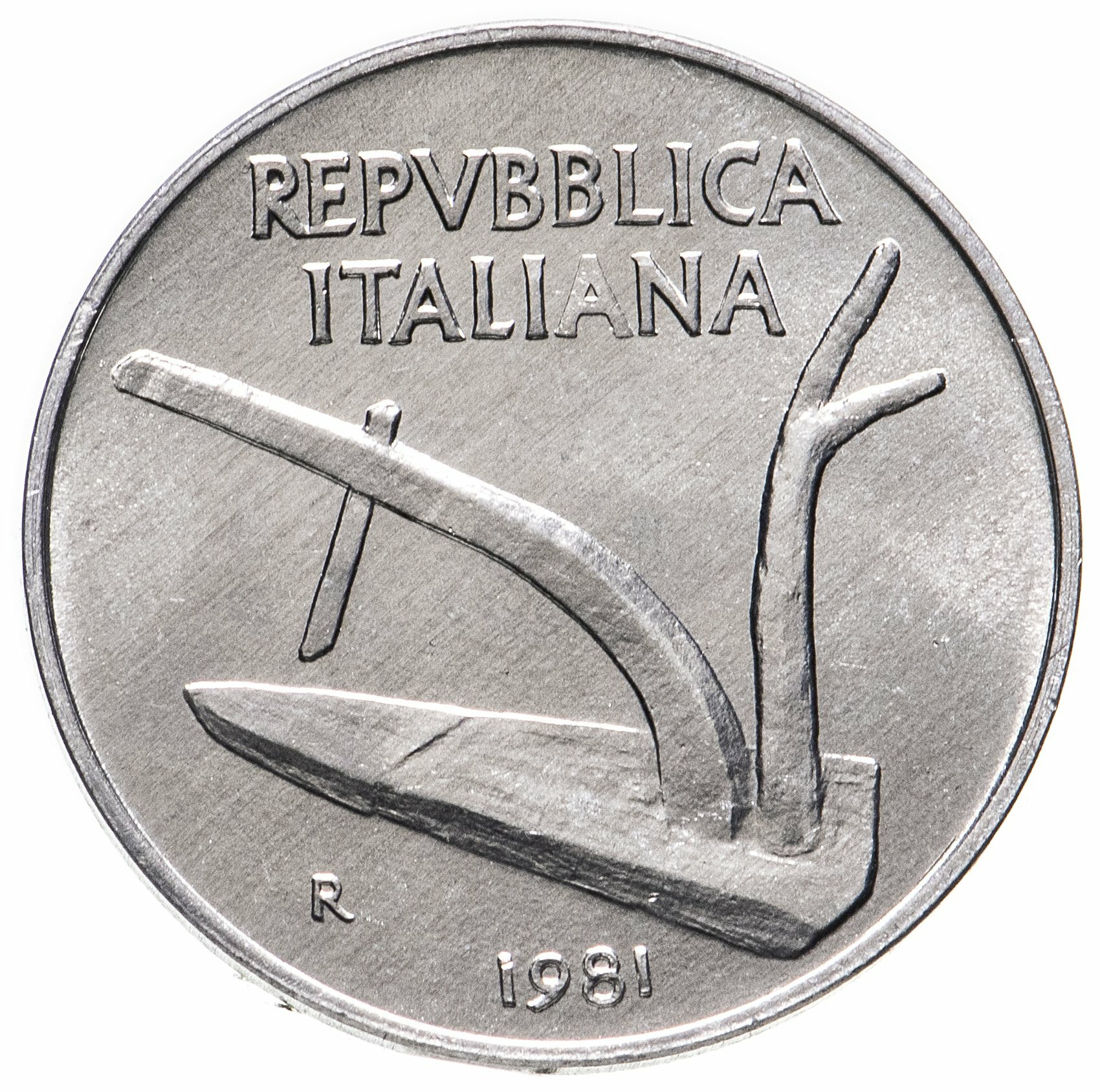 Италия 10 лир 1981, Алюминий, в сохранности UNC