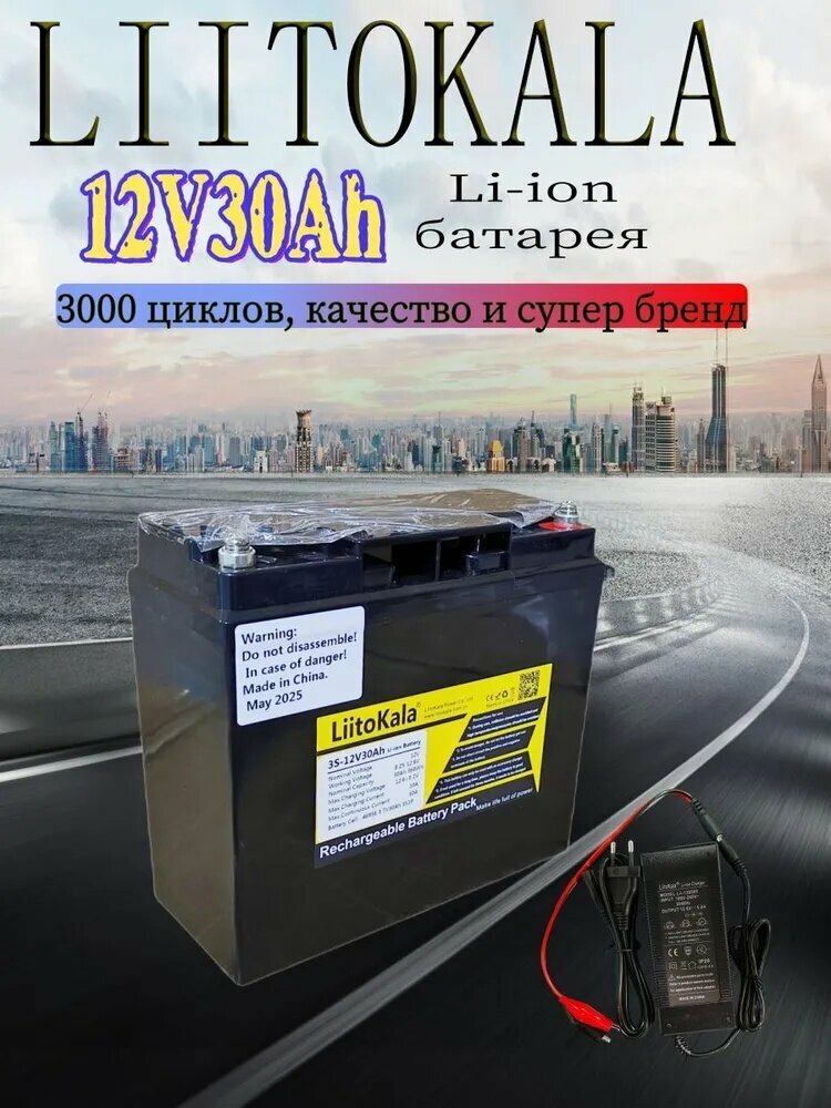 LiitoKala Литий-ионный аккумулятор 12V30Ah 4695E и Зарядное устройство 12.6V5A/ 1 шт