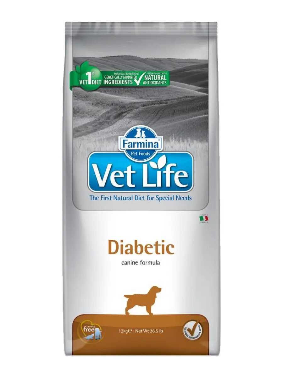 Сухой корм Farmina Vet Life Diabetic (Фармина) для собак при сахарном диабете, 12 кг
