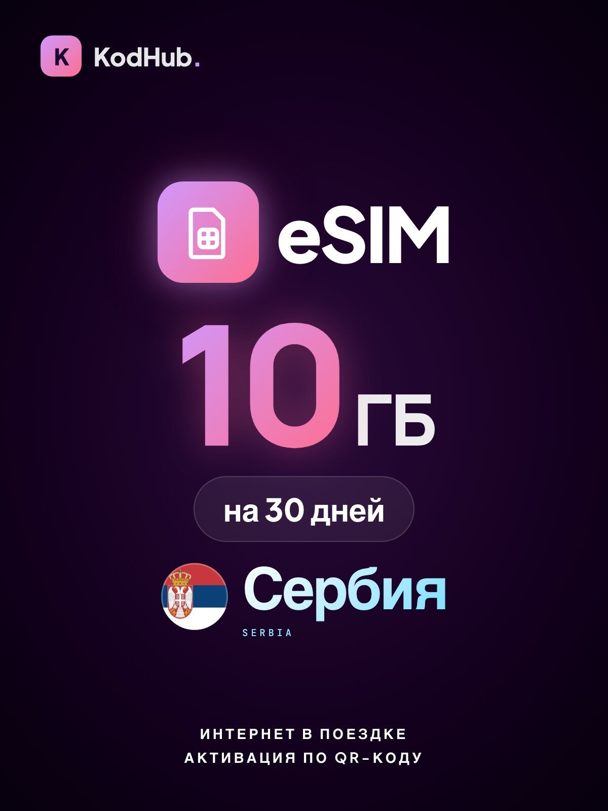 Туристическая eSIM Сербия 10 ГБ на 30 дней | интернет в поездке, связь за границей | QR-код активации