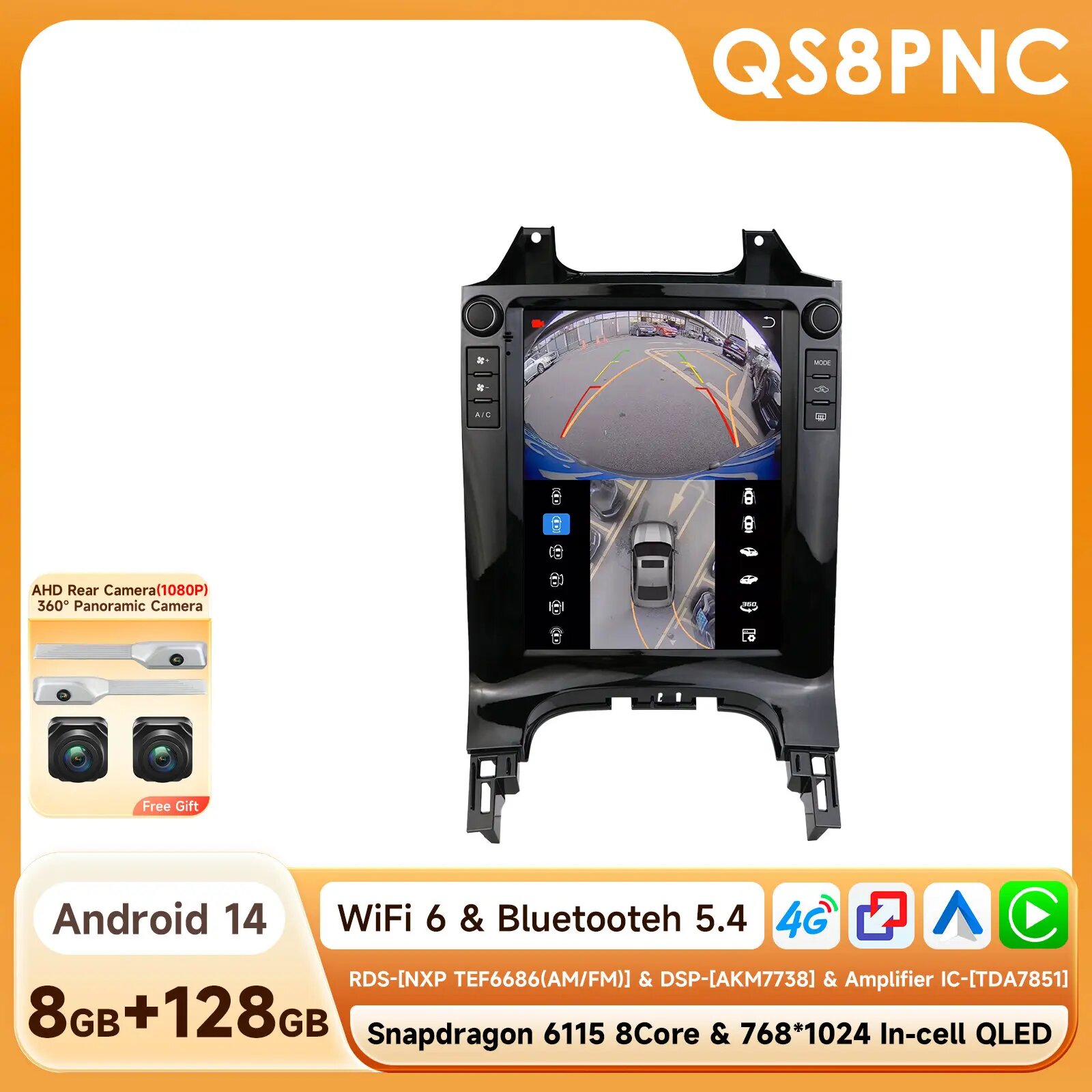 Автомагнитола Android 9.7" QLED для Peugeot 3008 2010-2017 с GPS-дисплеем, беспроводным CarPlay, GPS, Wi-Fi, Bluetooth, автомобильный мультимедийный плеер