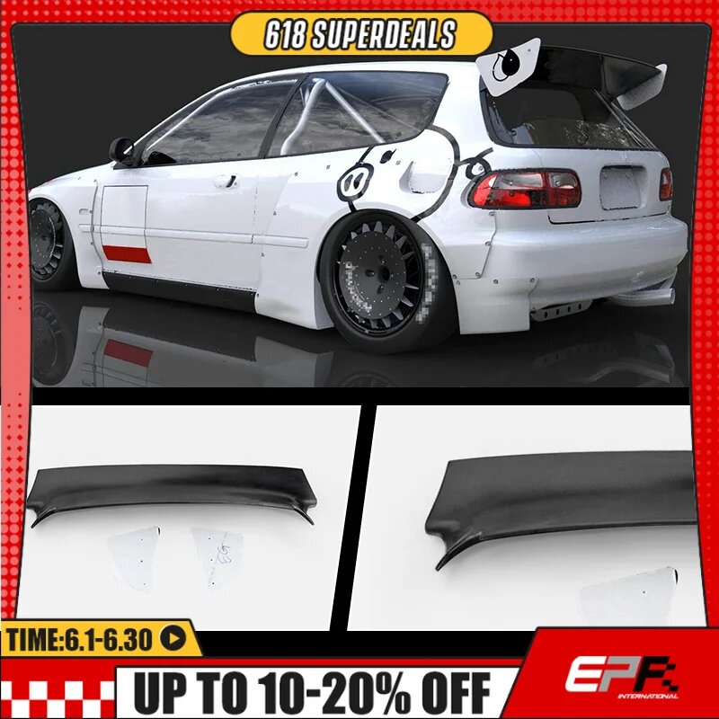 Задний спойлер RB Style для Honda Civic Hatchback, Glass, FRP, широкий