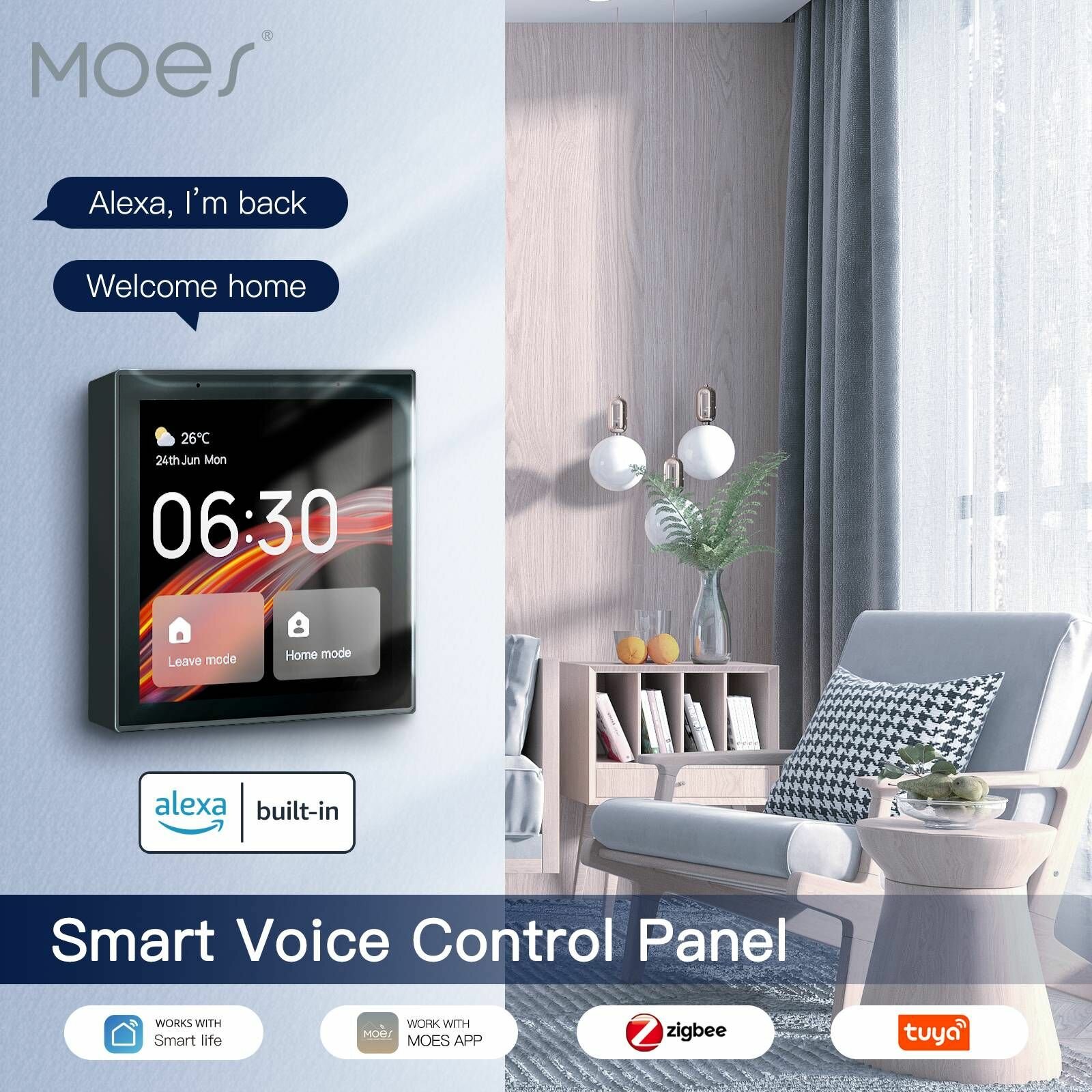 Умная Центральная Панель MOES, Система Linux + Встроенная Alexa, Шлюз ZigBee + Мультимедийная Связь, Контроллер Умного Дома