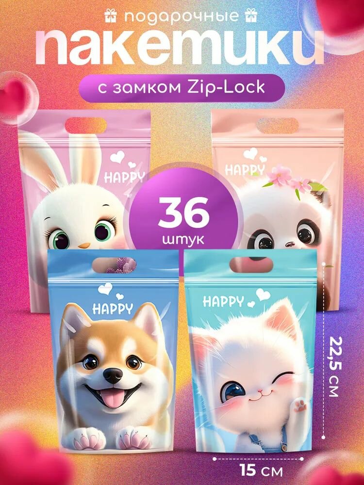 Пакет подарочный 22,5x15 см, 36 шт.