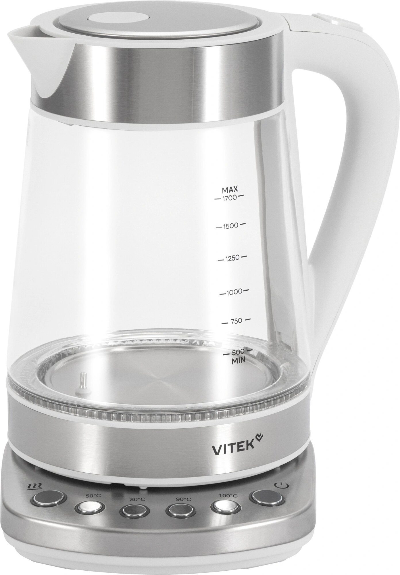 Чайник электрический Vitek VT-WK1031 1.7л. 2200Вт белый/серебристый корпус: стекло/металл/пластик