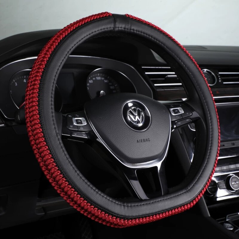 D-образный чехол для руля из льняной ткани VW Bora Jetta Passat Sagitar Santana - Все сезоны, Люкс, Бордовый