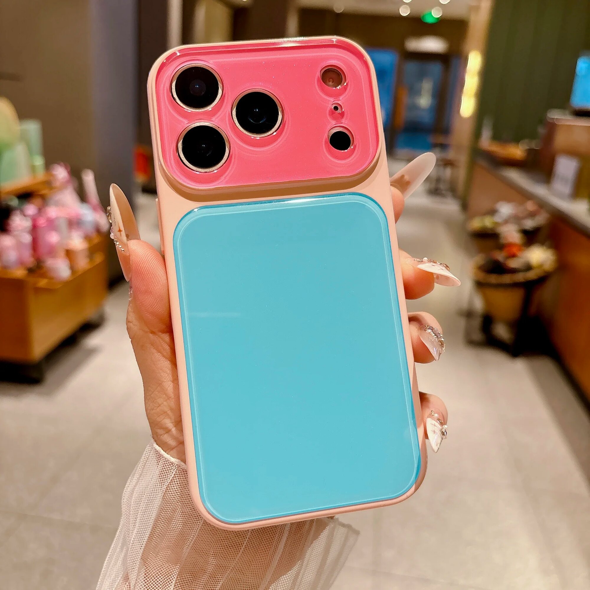 Роскошный чехол с контрастными цветами для iPhone 18, 17, 16, 15, 14 Pro Айфон 15 Про Макс, Red Blue