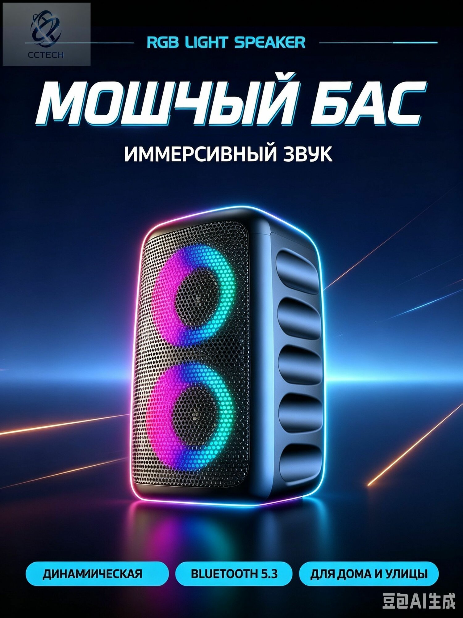 Колонка портативная Bluetooth 5.3 с RGB подсветкой, беспроводная акустика с двумя динамиками, поддержка микрофона для караоке, подставка для телефона, TWS, для дома, дачи, пикника