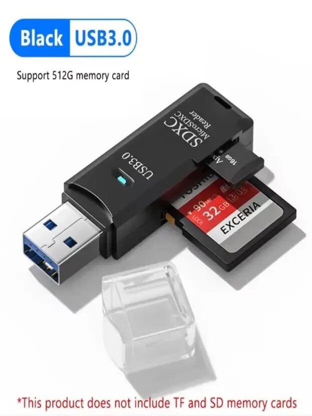 Картридер черный, USB 3.0, премиум, до 512 ГБ