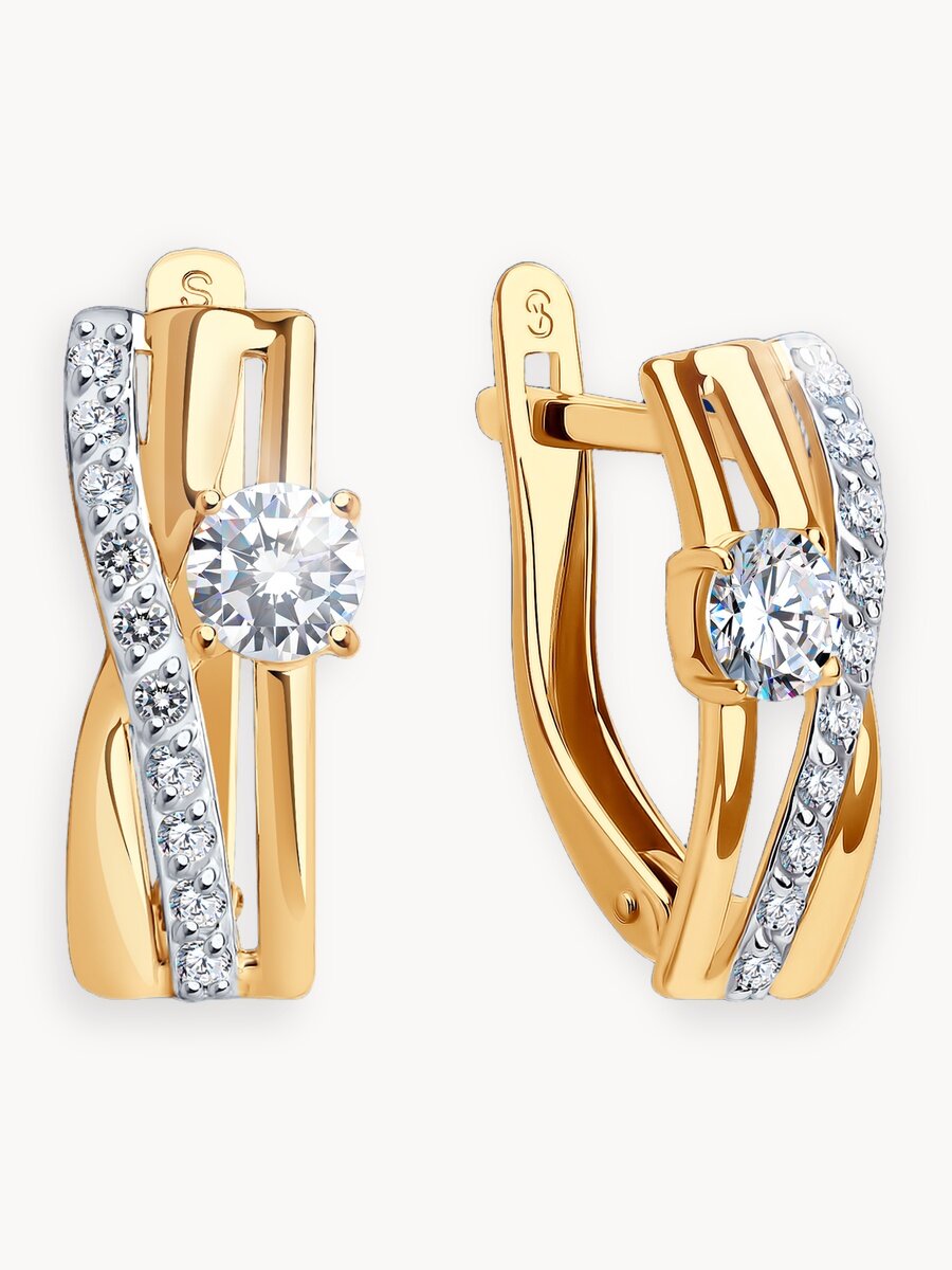 Серьги, красное золото, 585 проба, фианит