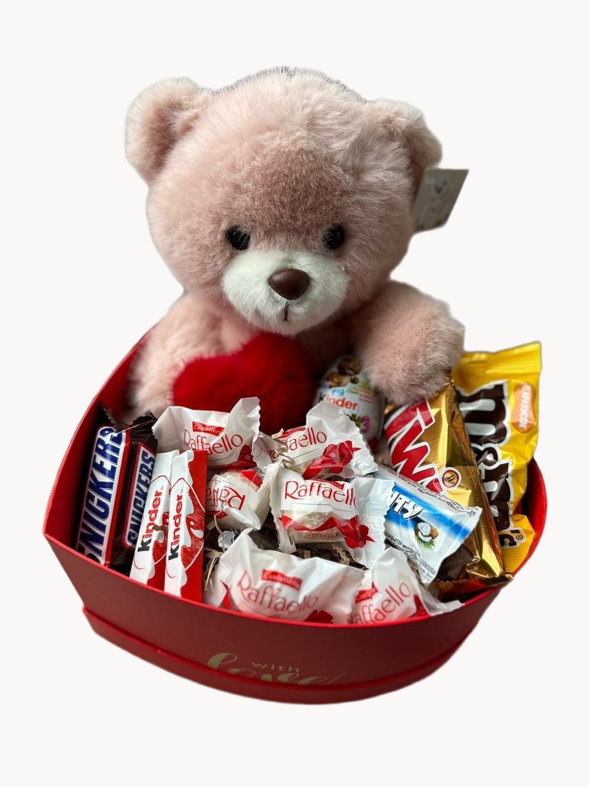 Конфетный набор от Sweet Berry "Мишкины сладости" с плюшевым медведем в подарочной коробке сердце