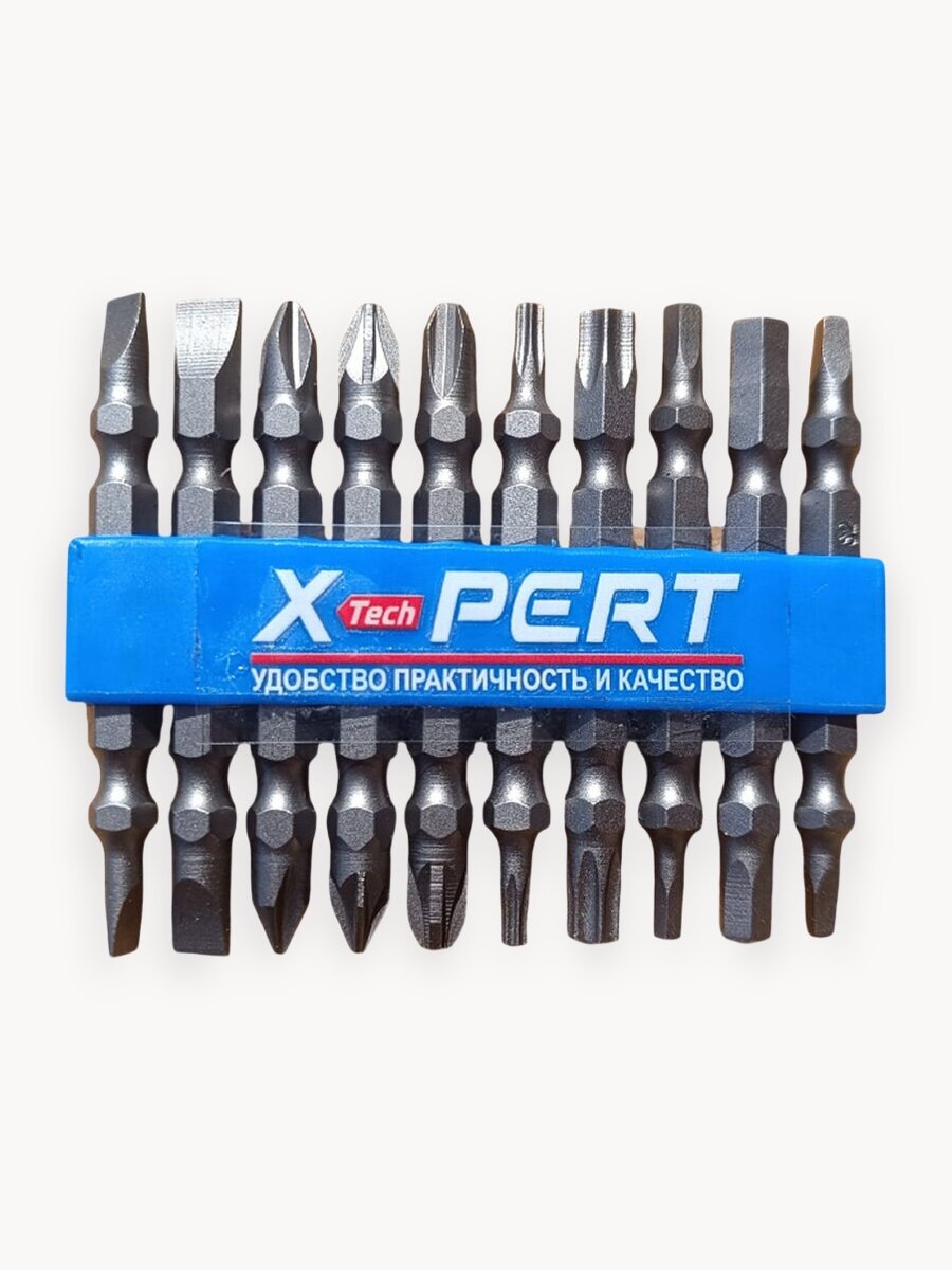 Биты двухсторонние для шуроповерта (длина 65 мм) , хром-ванадий Cr-V , 10 штук/ набор бит двухсторонних X-Pert