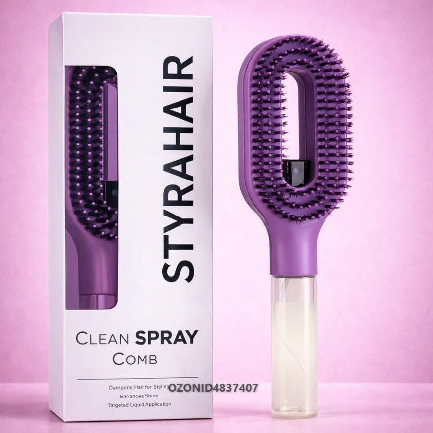 Расческа-пульверизатор StyraHair с бутылочкой для воды, фиолетовая, искусственная щетина