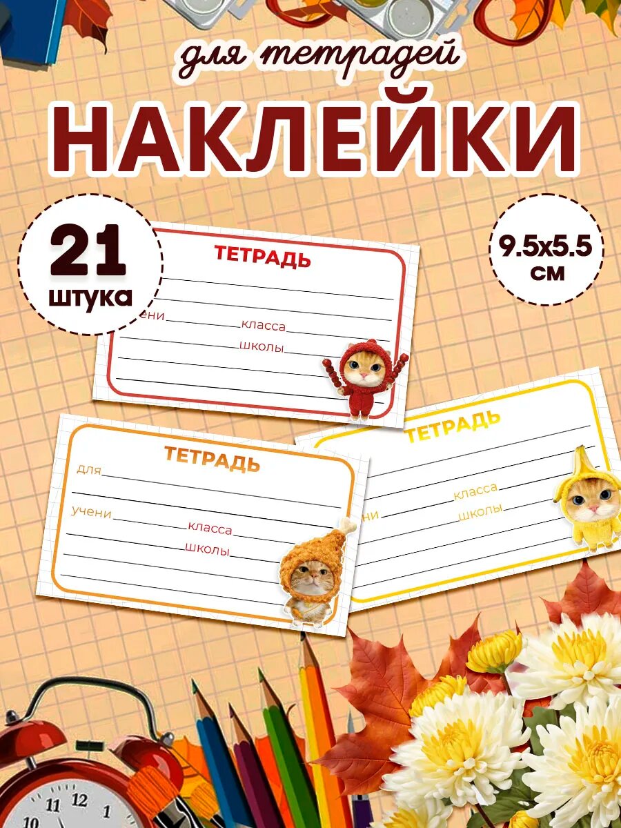 Наклейки на тетради для подписи и маркировки школьные