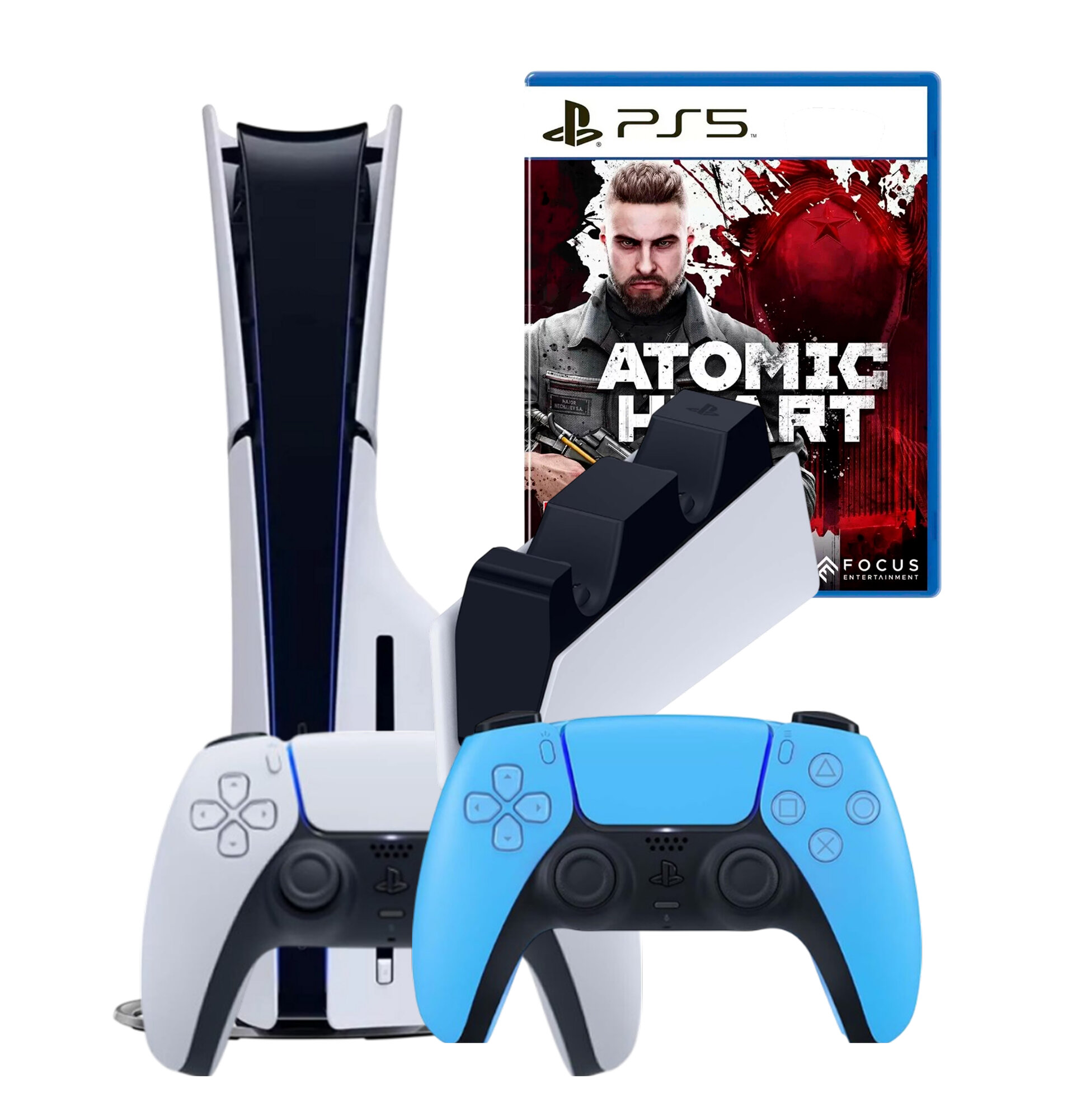 Игровая приставка PlayStation 5 Slim Disk + Atomic Heart +Dualsense Charging Station+DualSense PS5 Blue