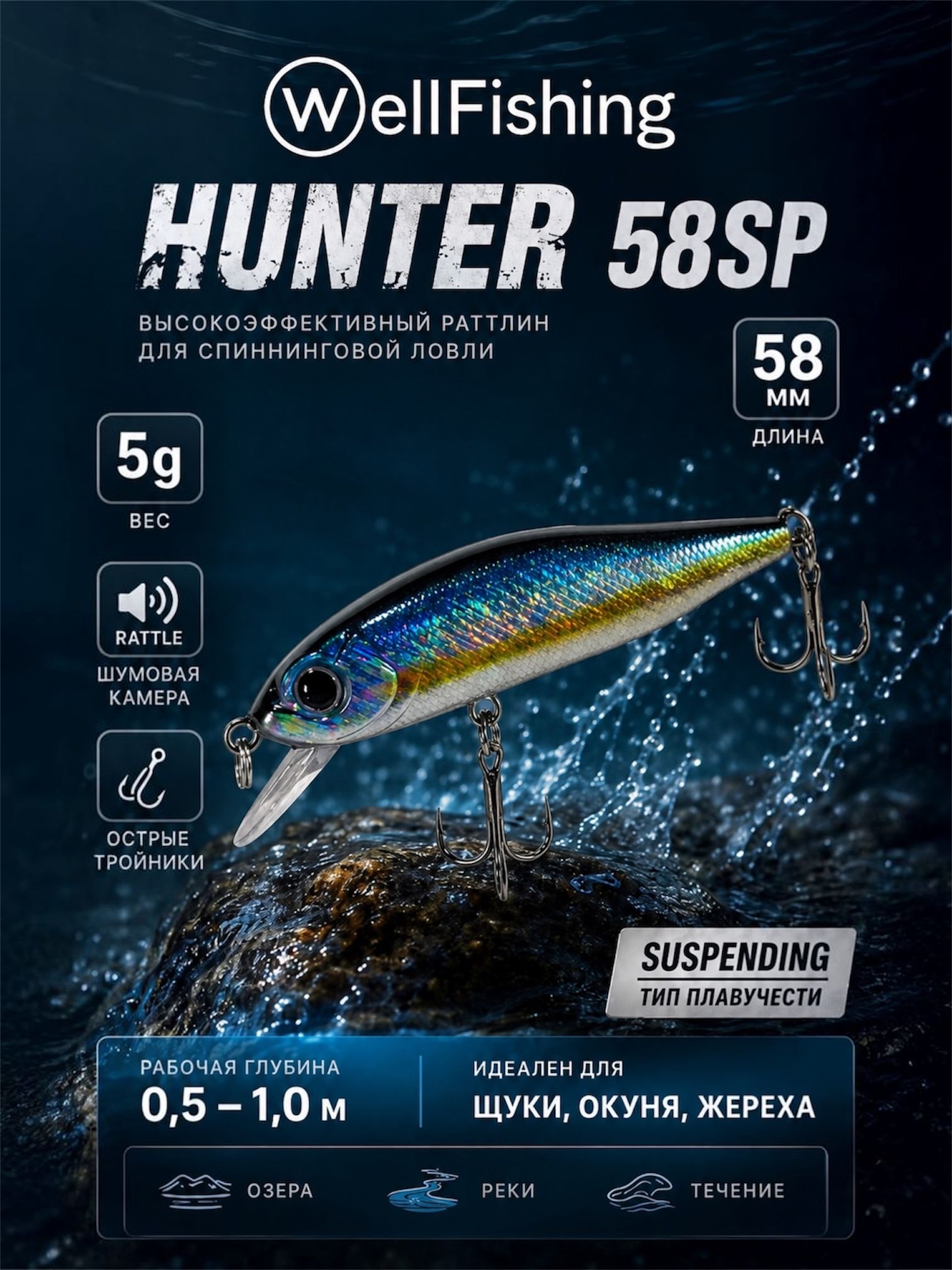 Воблер для рыбалки HUNTER 58SP