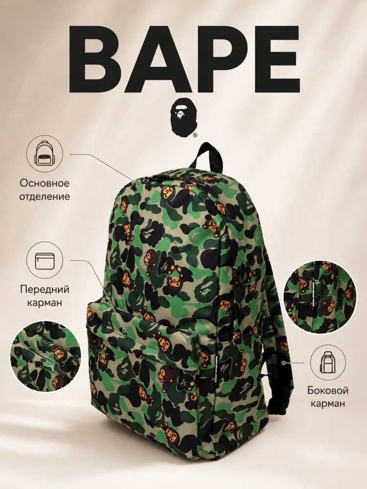 BAPE Сумка школьная вместительная рюкзак BAPE APE SHARK мужской женский унисекс нейлон — фото 1