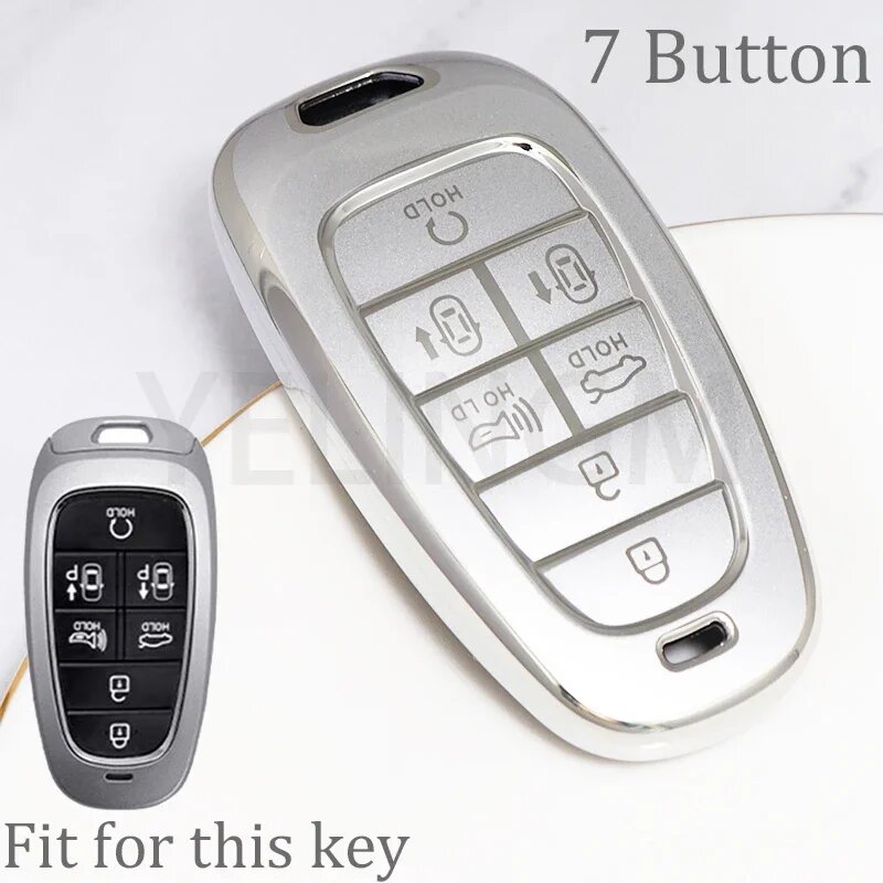 Чехол для ключей от автомобиля Hyundai, брелок для ключей на 2024 2023 2022 2021 New Style Silver