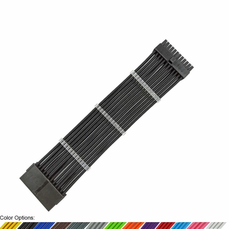 Удлинительный кабель питания ATX MB 24PIN "мама-папа" 24P 18AWG в оплетке для блока питания / кабель с черной, белой, синей, красной оплеткой