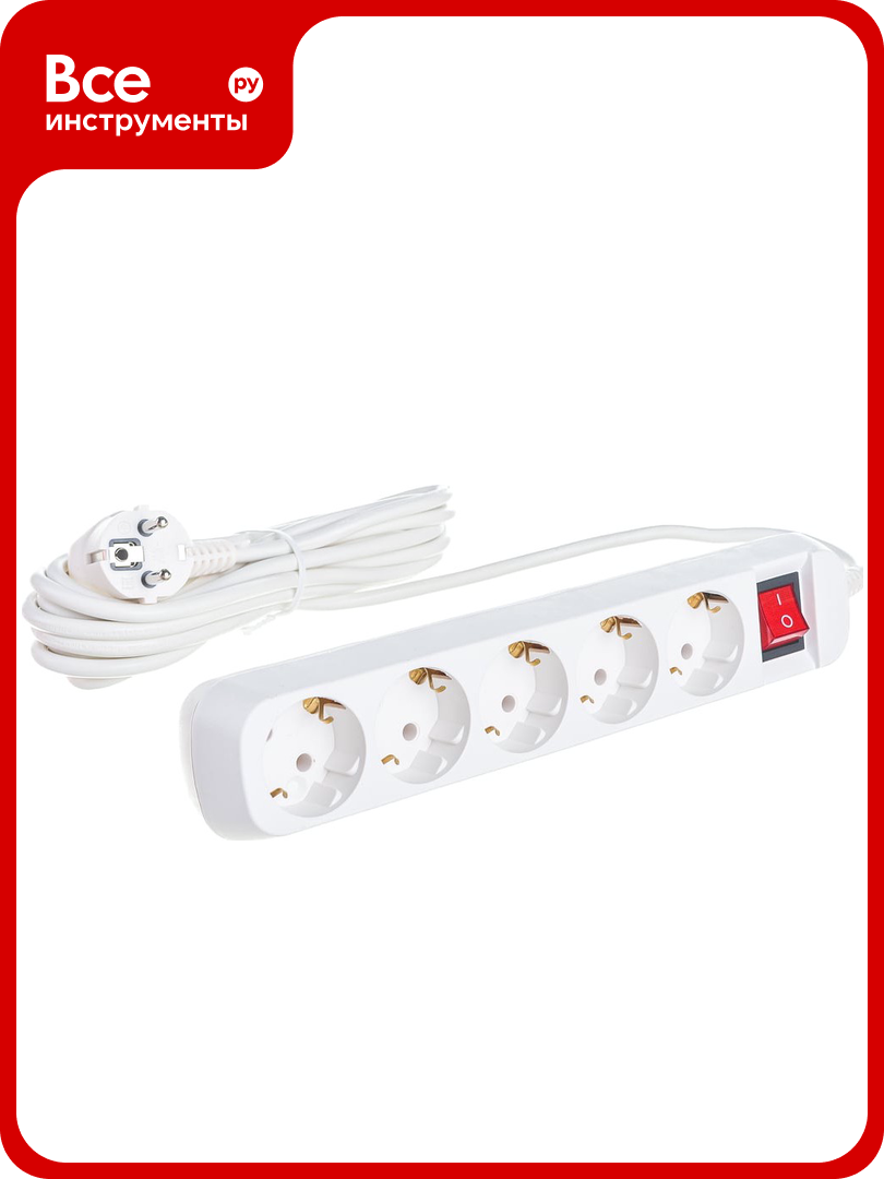 Удлинитель ЭРА U-5es-5m Россия с заземлением, 3x1мм2, 16A, ПВС, с выкл, 5гн, 5м Б0028383 надежной конструкции